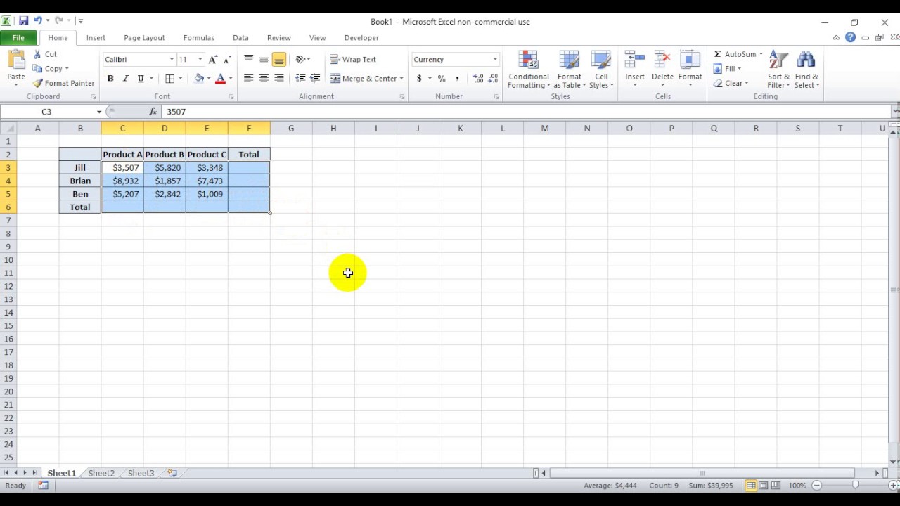 Auto Summing Column and Row Totals simultaneously - YouTube