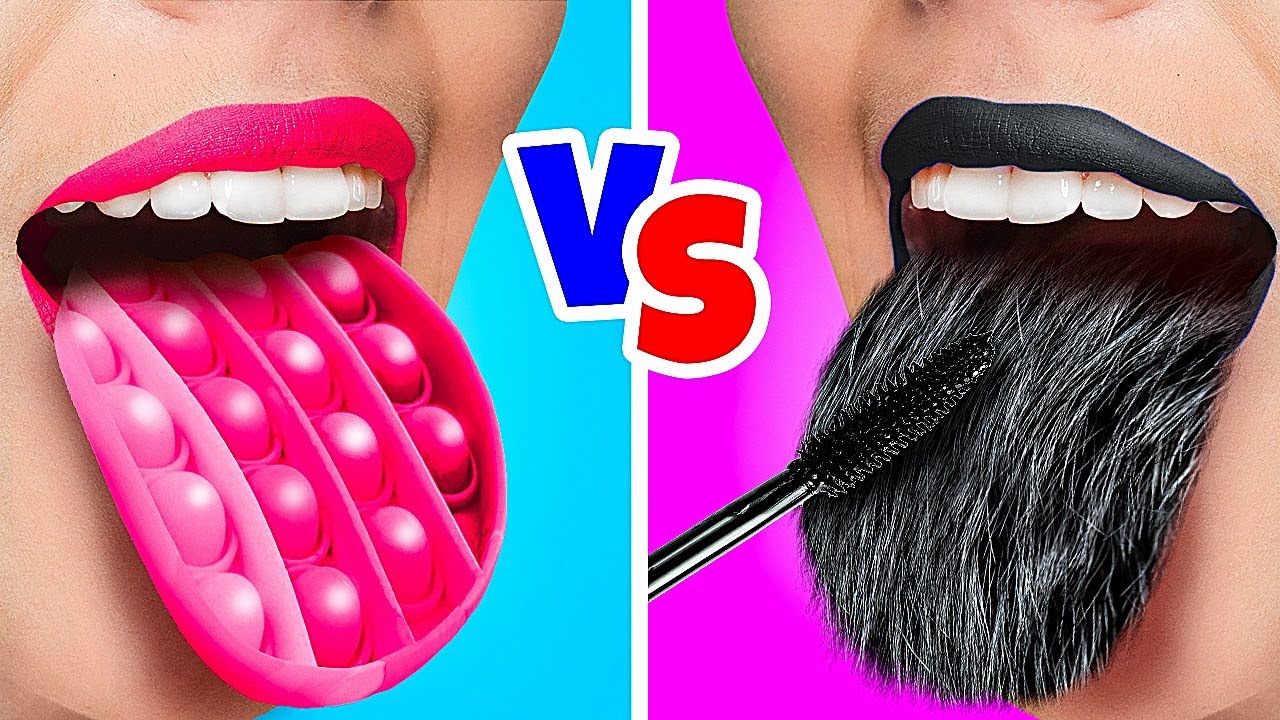 BLACK VS PINK FOOD CHALLENGE || Eating Everything Only In One Color For ...