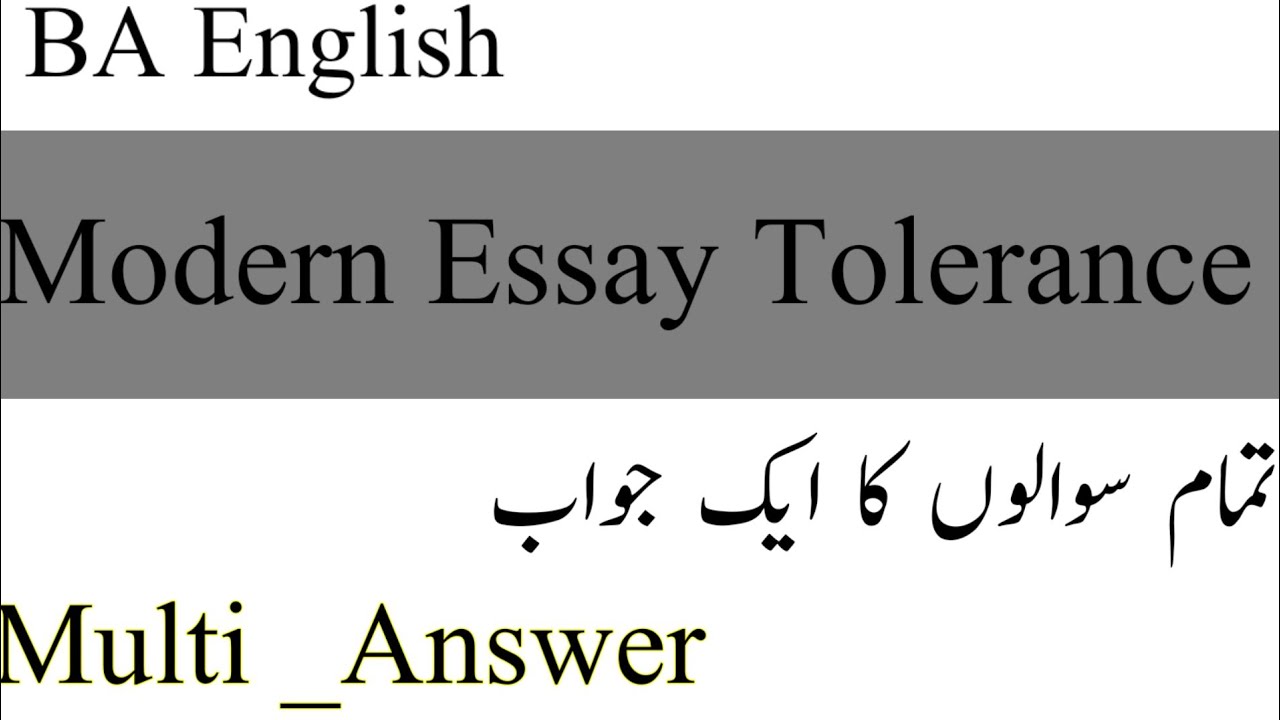BA English Modern Essay Tolerance _English Modern Essay _Multi-Answer ...