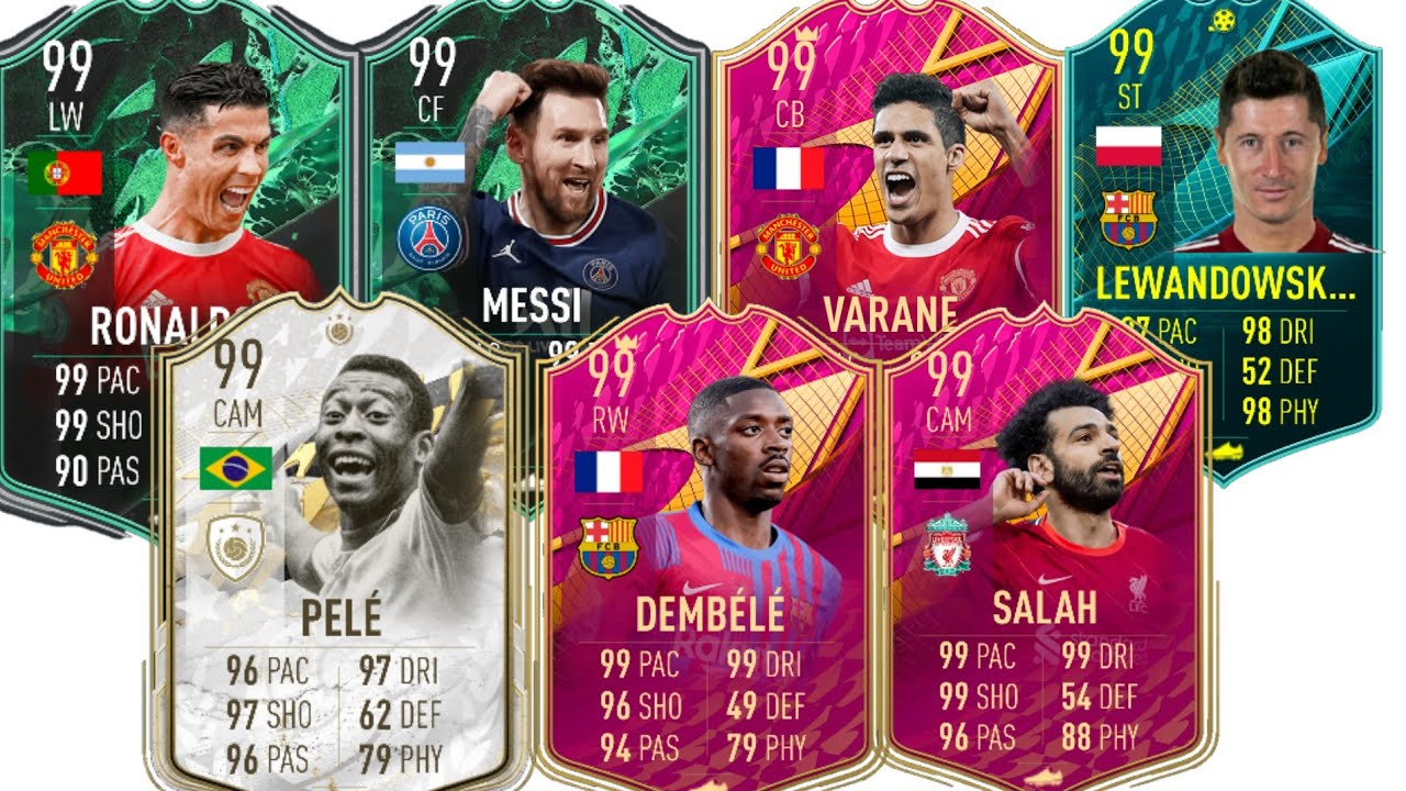todas as cartas com overall 99 no FIFA 22 !!! messi , cr7 e cia ...