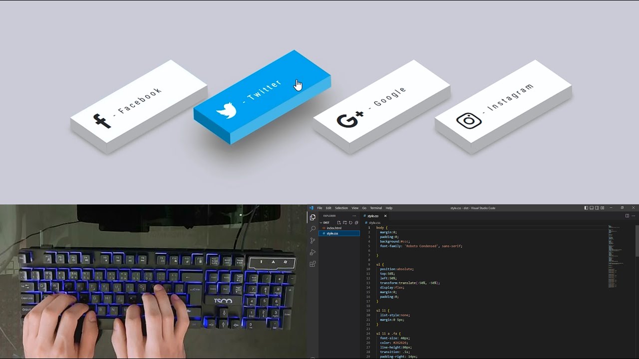 Asmr Programming 3d Css Social Tiles With Hover Effects No Talking 9093