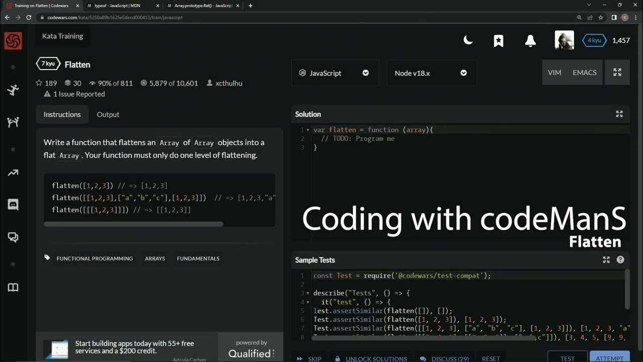 Codewars 7 kyu Flatten Javascript - YouTube