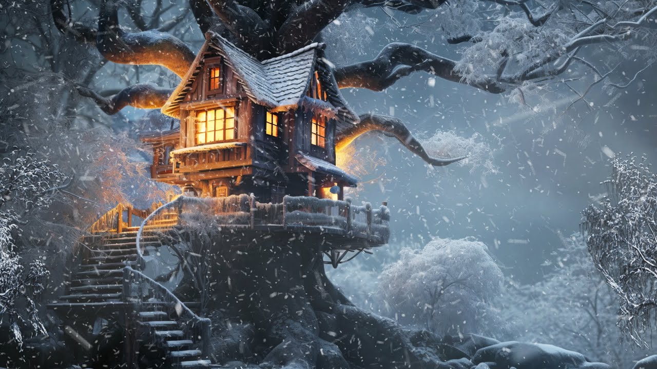 Tree House with Freezing Snow Storm Sleep Sounds┇Howling Wind ...