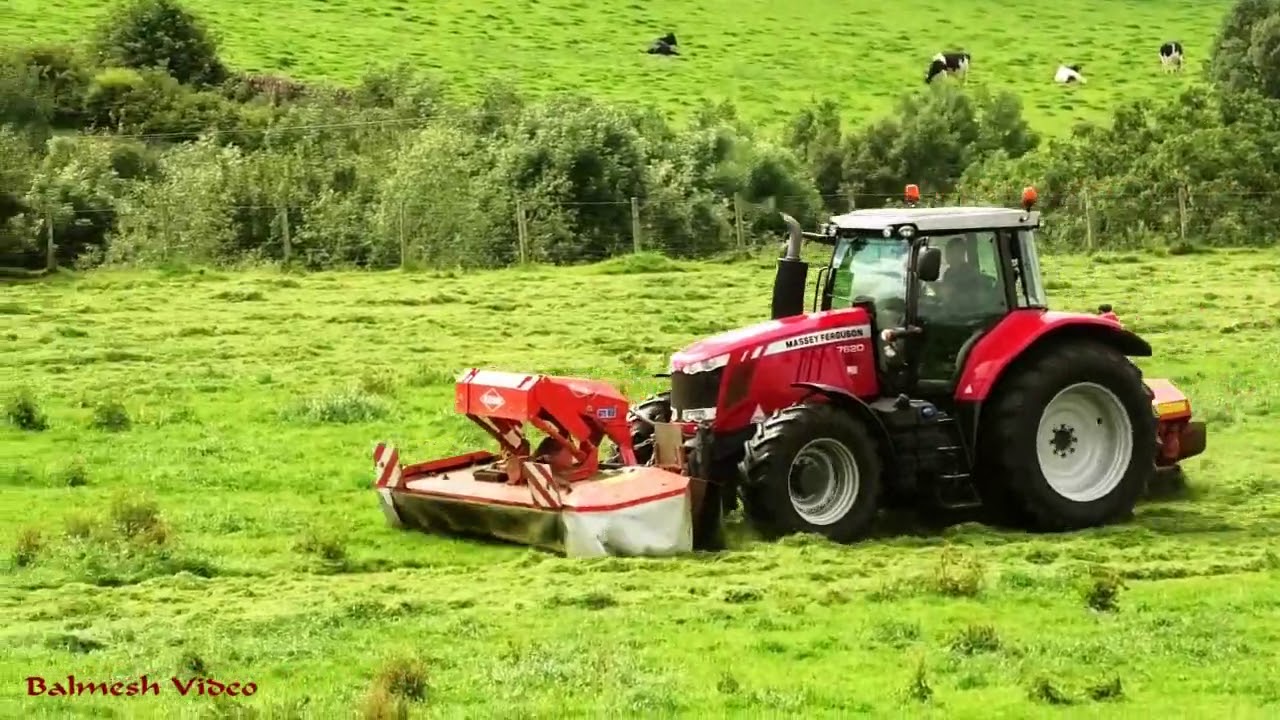 Topping Pasture with MF 7620 and Double Mowers. - YouTube