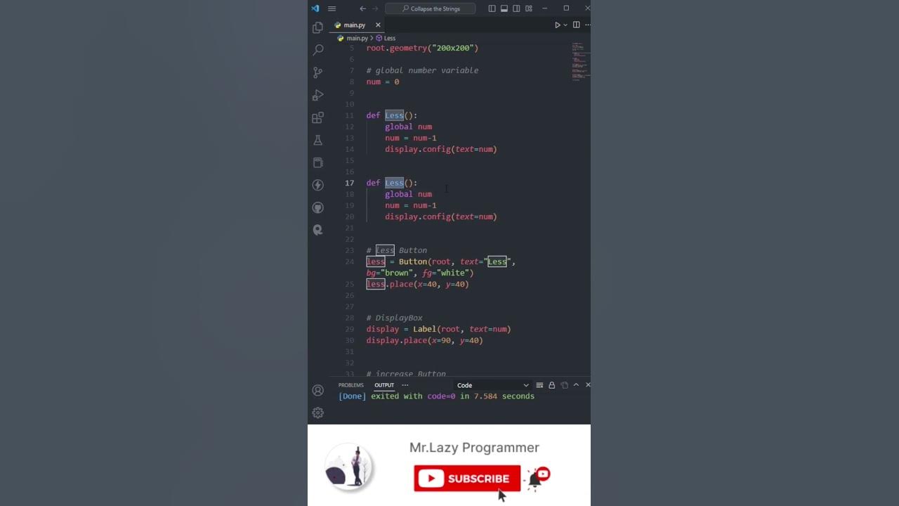 Increment Decrement Tkinter Python Mrlazyprogrammer Python Mr Sorts Youtube