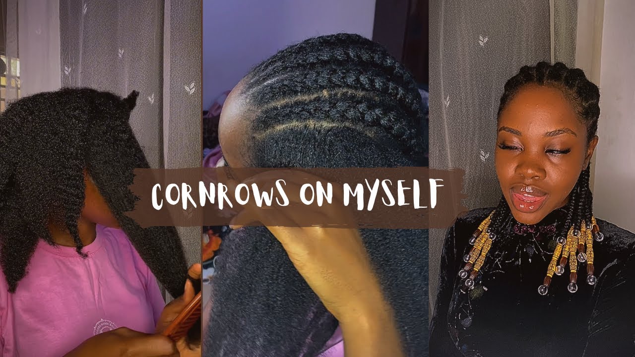 Cornrows on myself without extentions | cornrows with beads - YouTube