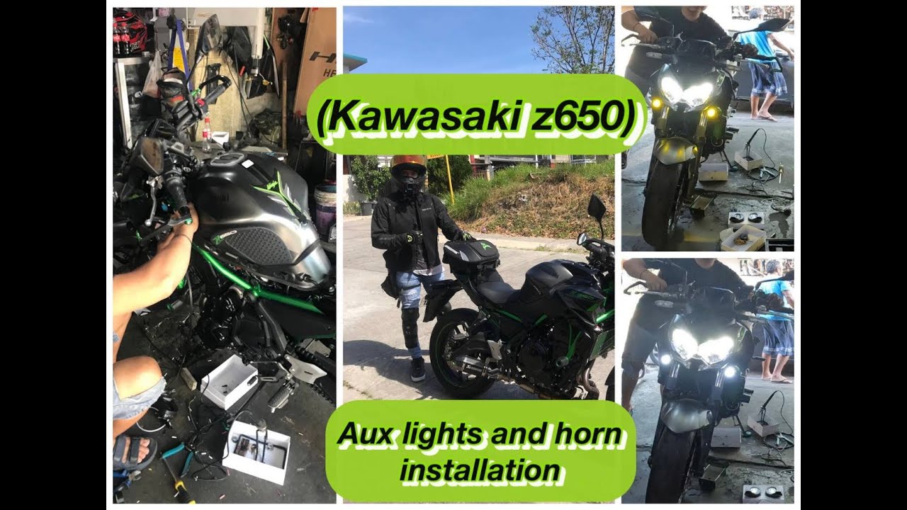 Kawasaki Z650 (Installing aux lights and horn) - YouTube