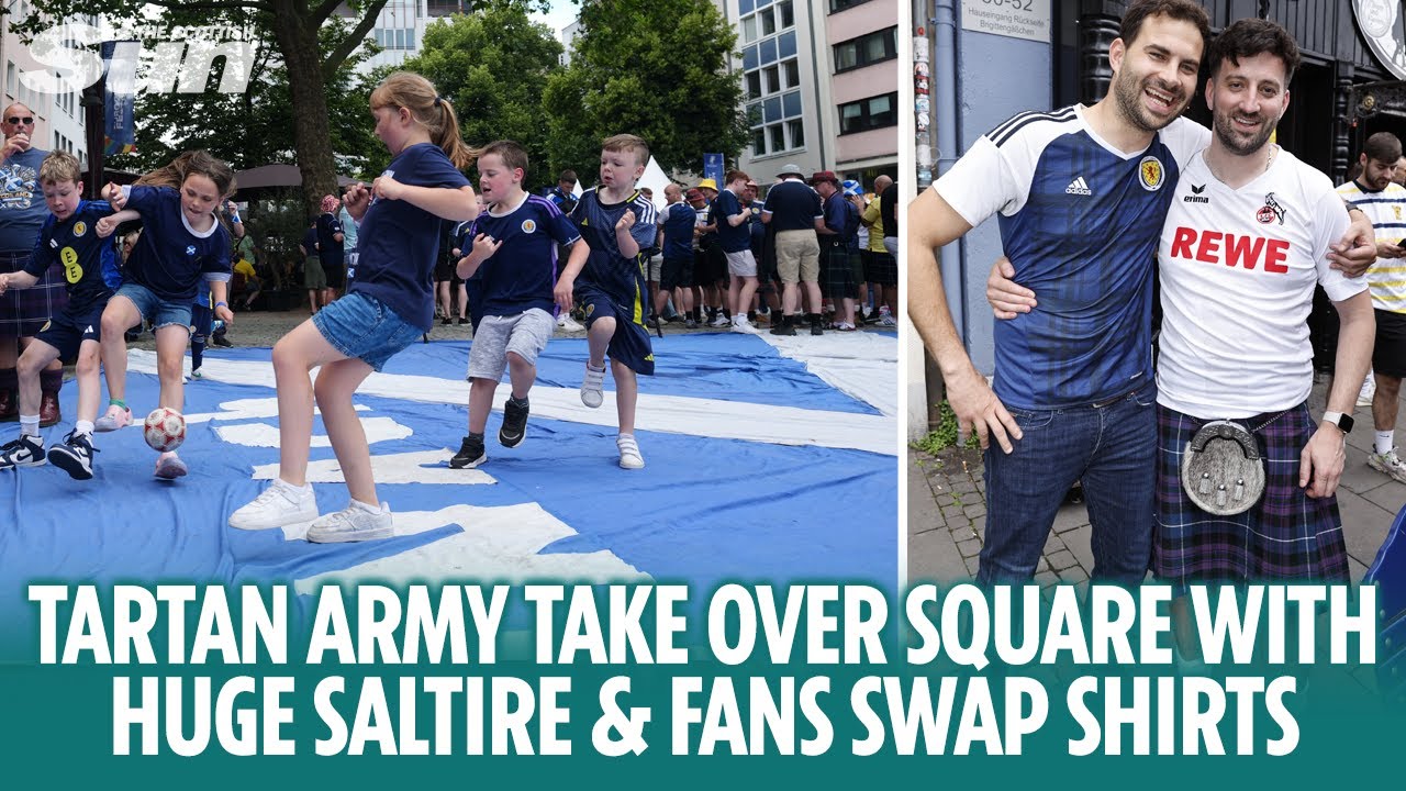 Tartan Army play football on huge Saltire and fans swap shirts in ...