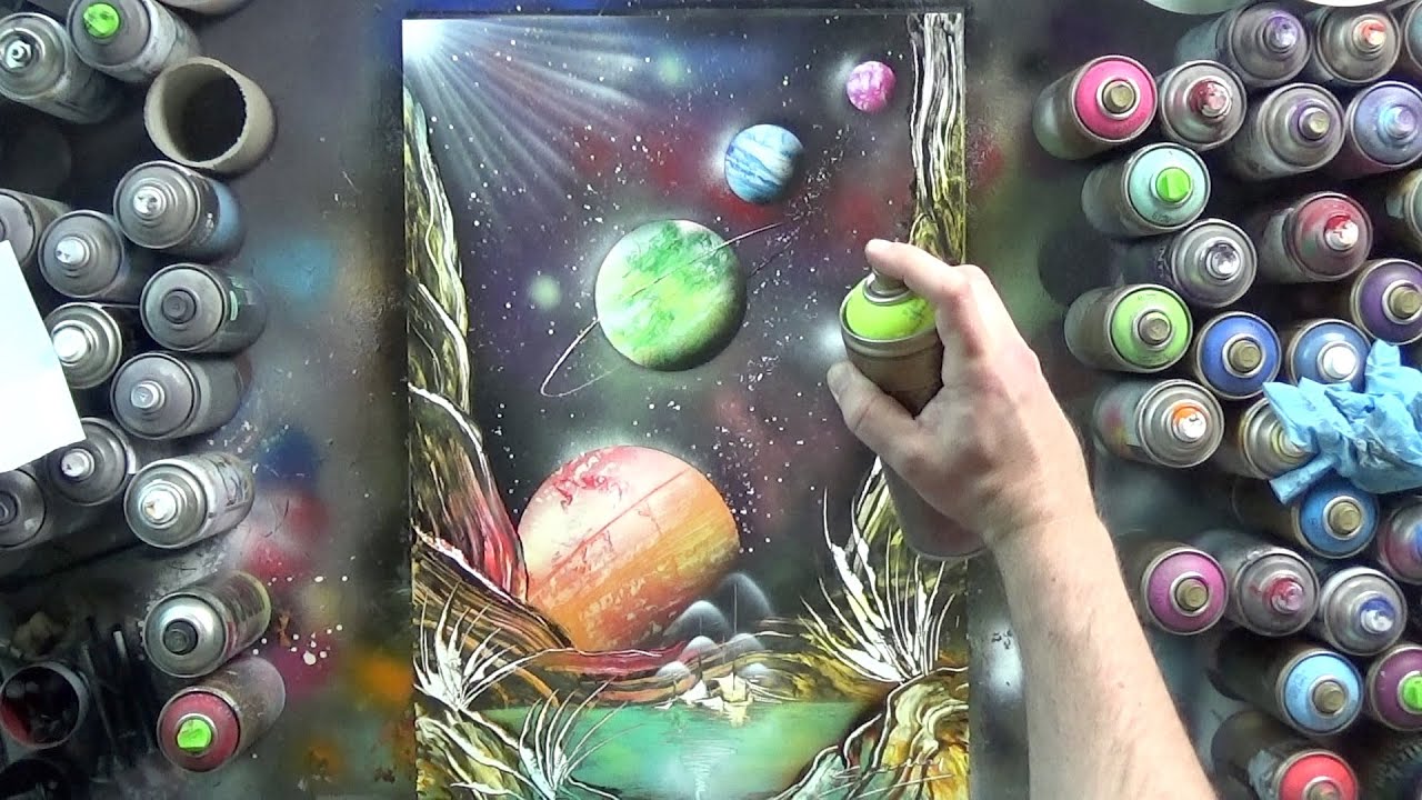 How to Spray Paint a Space Station and Planets. Spray Paint Art by ...
