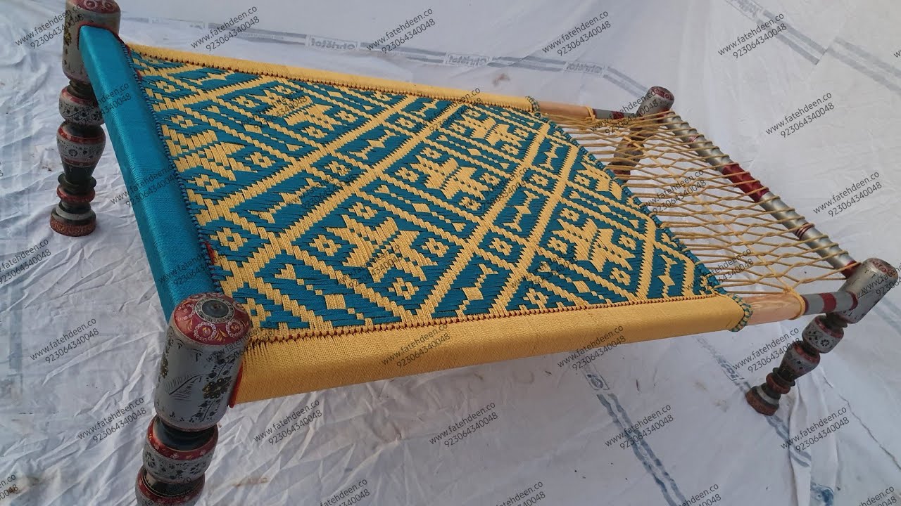wooden cot with colour||char pai design||desi manja||couture ...