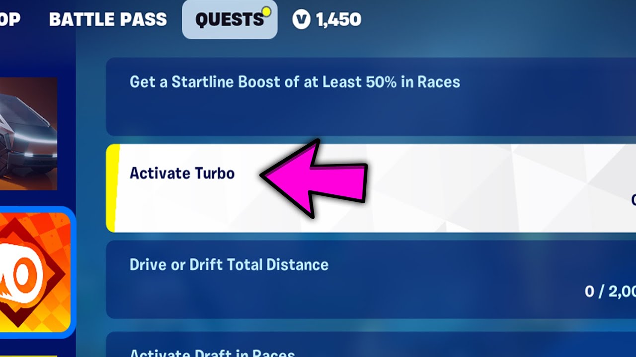 Activate Turbo || Fortnite Rocket racing Quests - YouTube