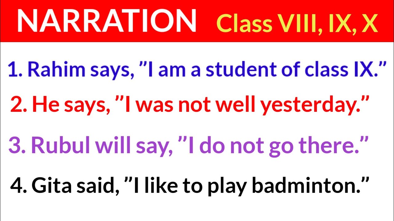 Narration||English Grammar||Class VIII, IX, X - YouTube