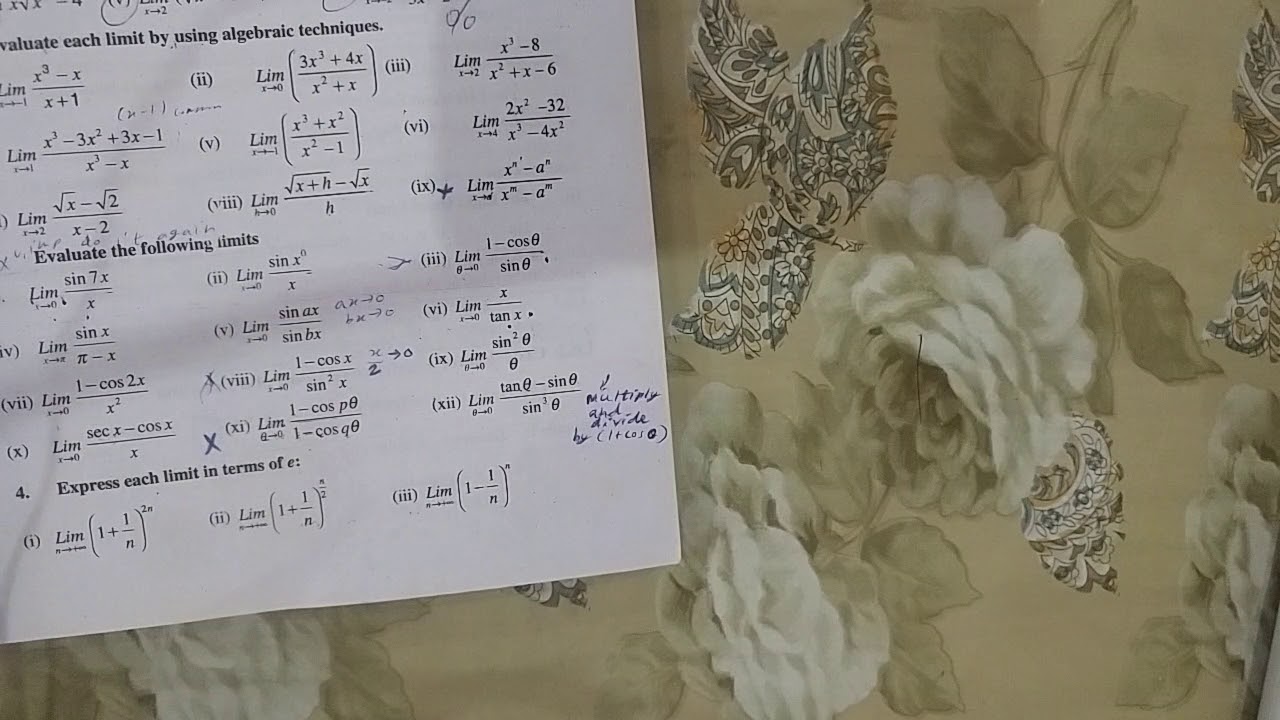 Fsc math chap 1 Exercise 1.3 Question 3 part 10 11 and 12 , limits in ...