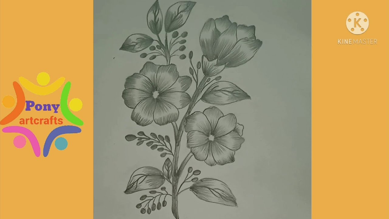 How to draw a flowers with stem easy steps by Ponyartcrafts - YouTube
