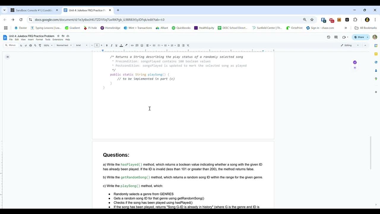 Code.org AP CSA Unit 4 Practice FRQ Jukebox Problem - YouTube