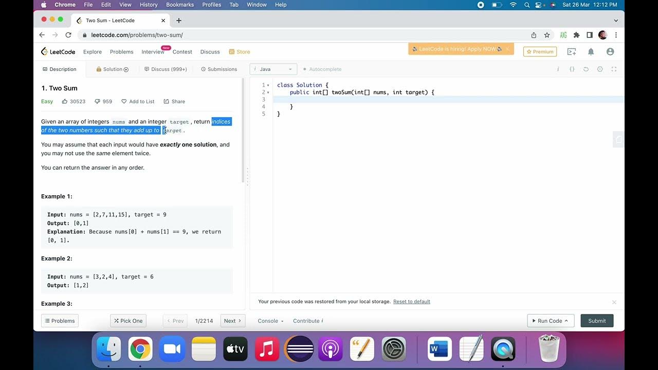 Coding Interview Question | LeetCode 1 | Two Sum | - YouTube