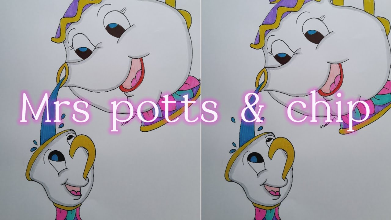 Mrs. Potts & Chip drawing | long time-lapse version - YouTube
