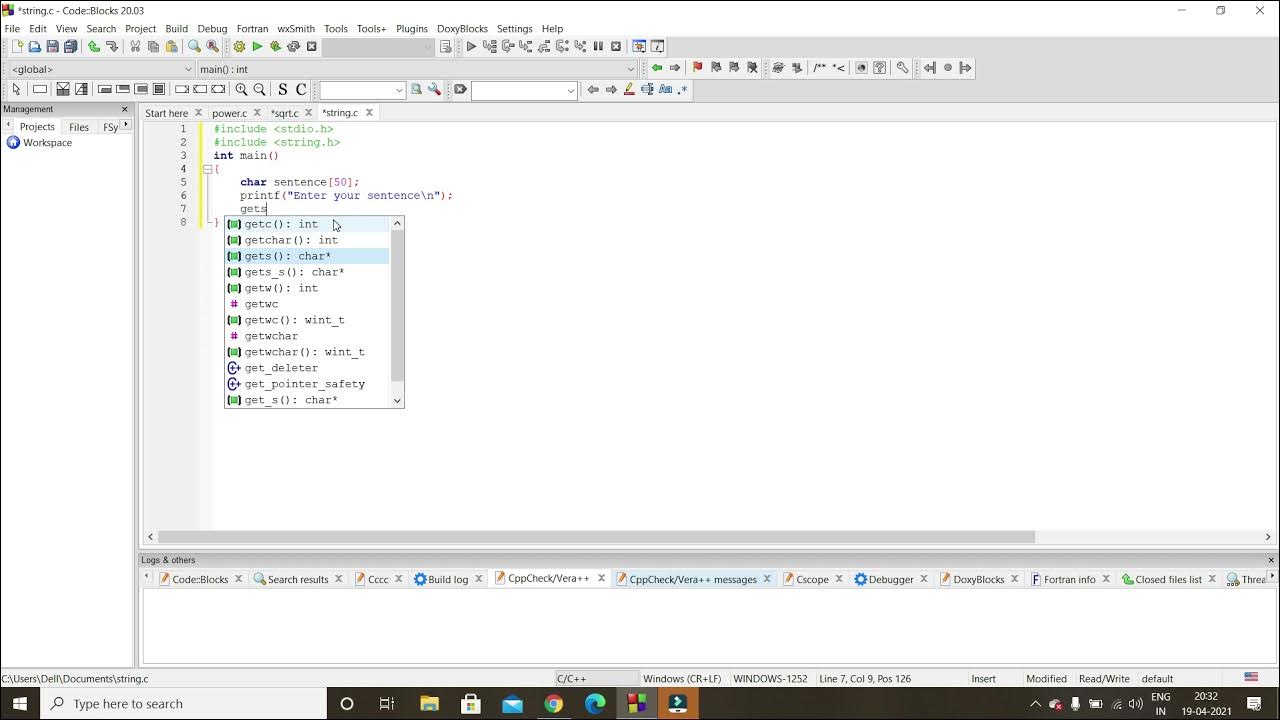 C Program to take string as input using gets() and display it using puts() function || String in ...