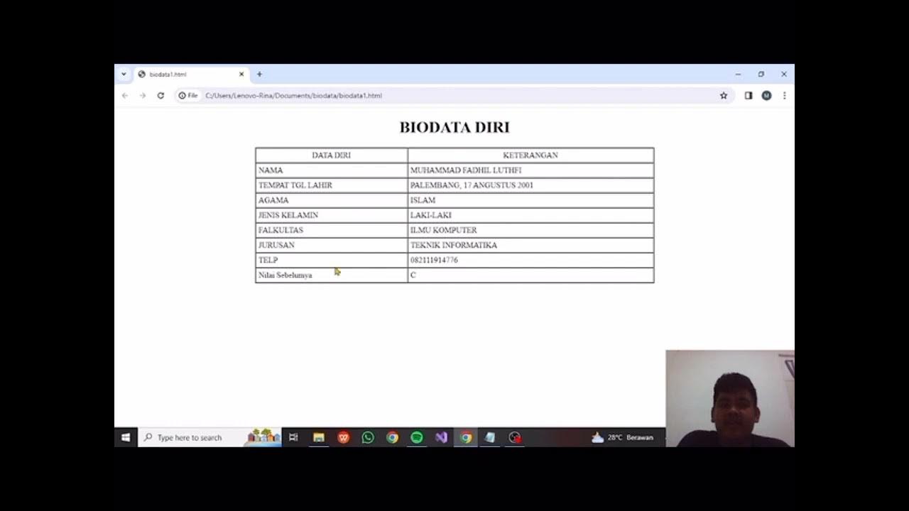 tugas web membuat biodata mengunakan notepad - YouTube