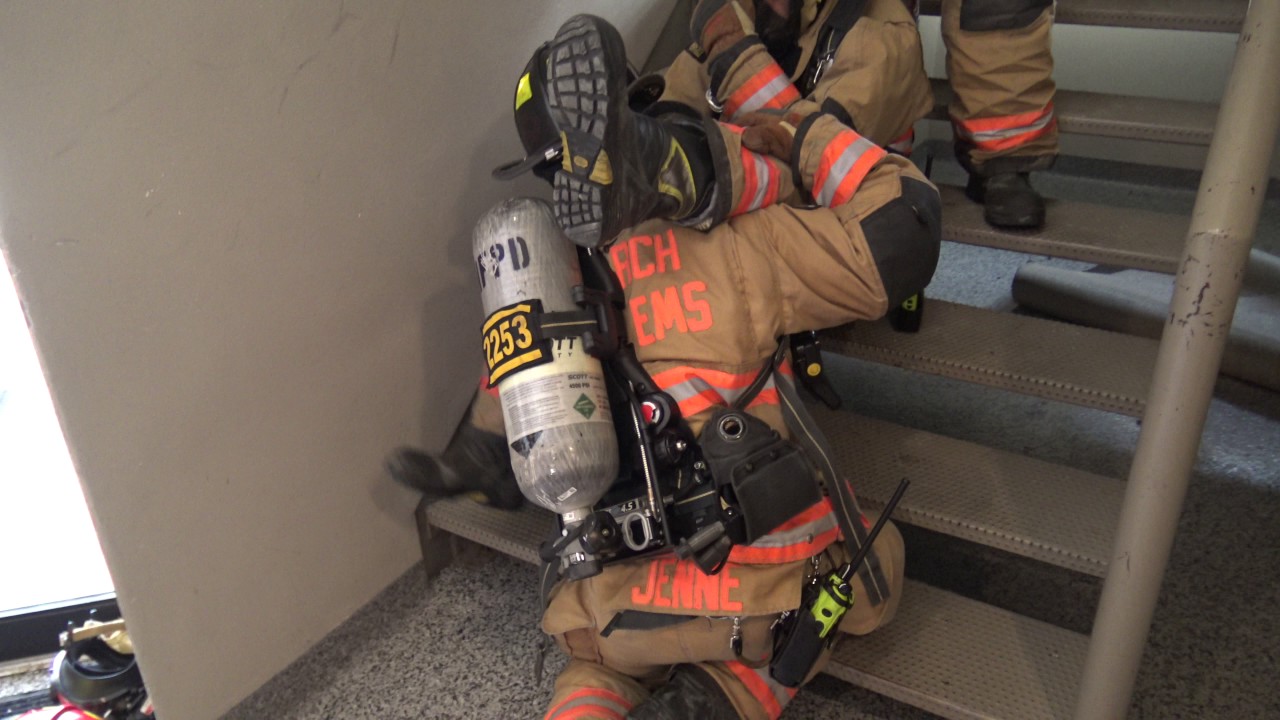 Moving down firefighter up steps part 1 - YouTube