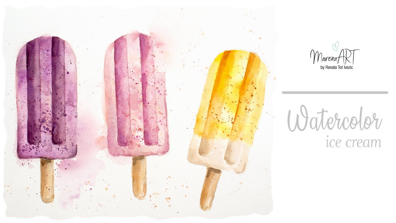 Watercolor ice cream simple painting tutorial - YouTube