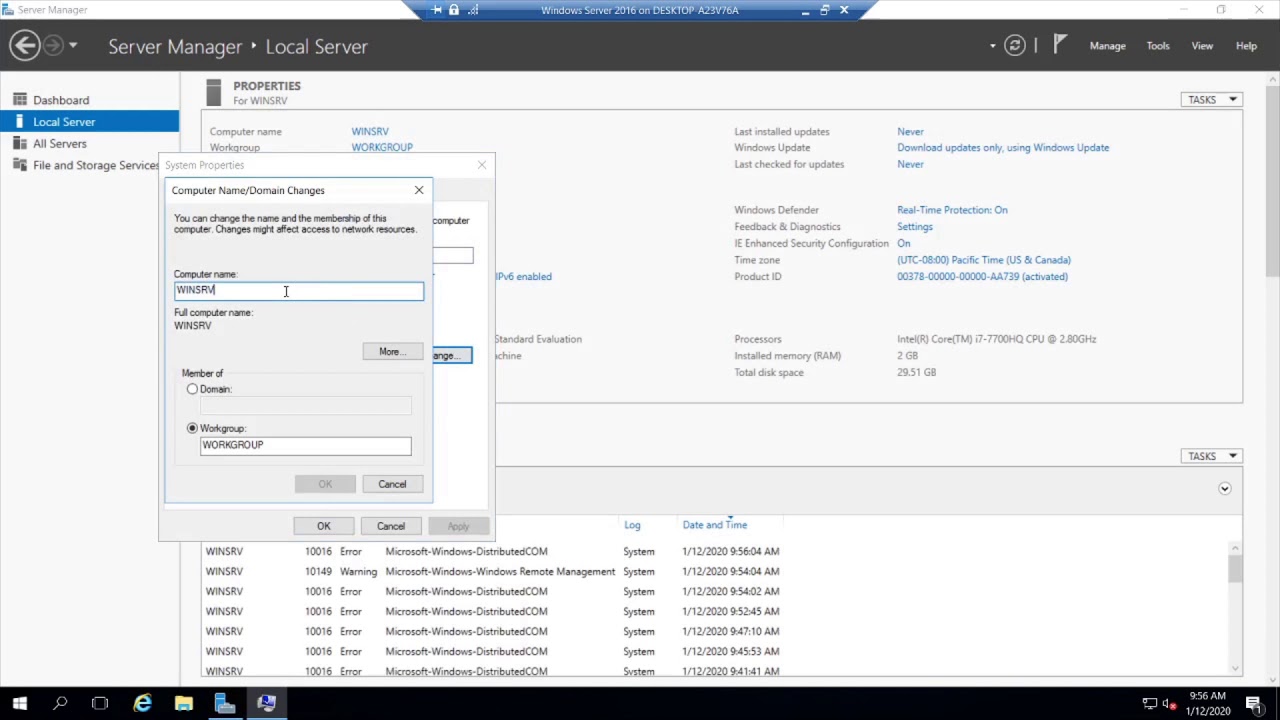 Microsoft Windows Server 2016 | Change Server Name - YouTube