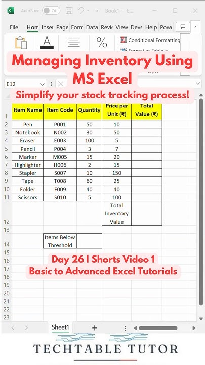 Inventory Management Using Excel: Tutorial Day 26 Video 1 #excel #exceltips #exceltricks # ...