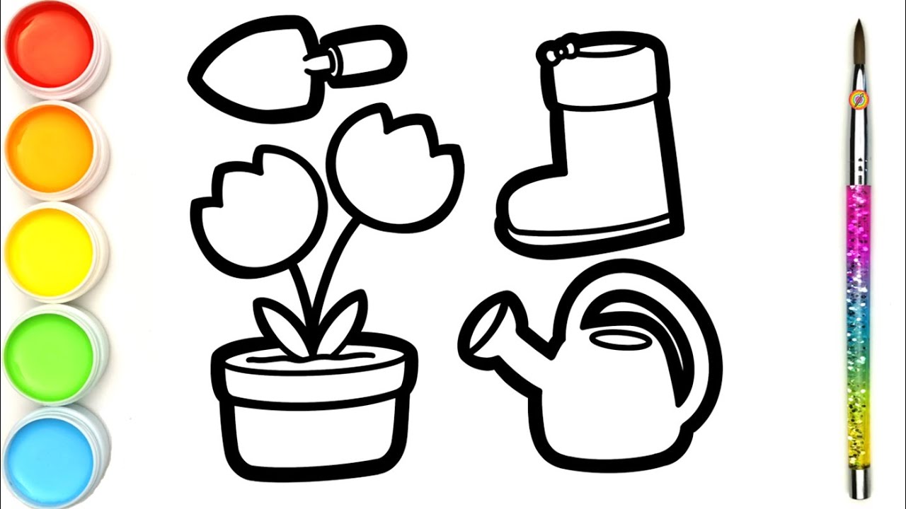 Menggambar dan Mewarnai Bunga dan Peralatan Perkebunan / Gardening ...