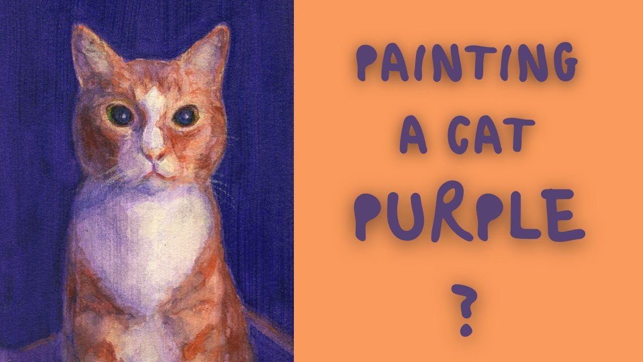 Watercolor on wood mini Cat painting ~ complementary color palette ...