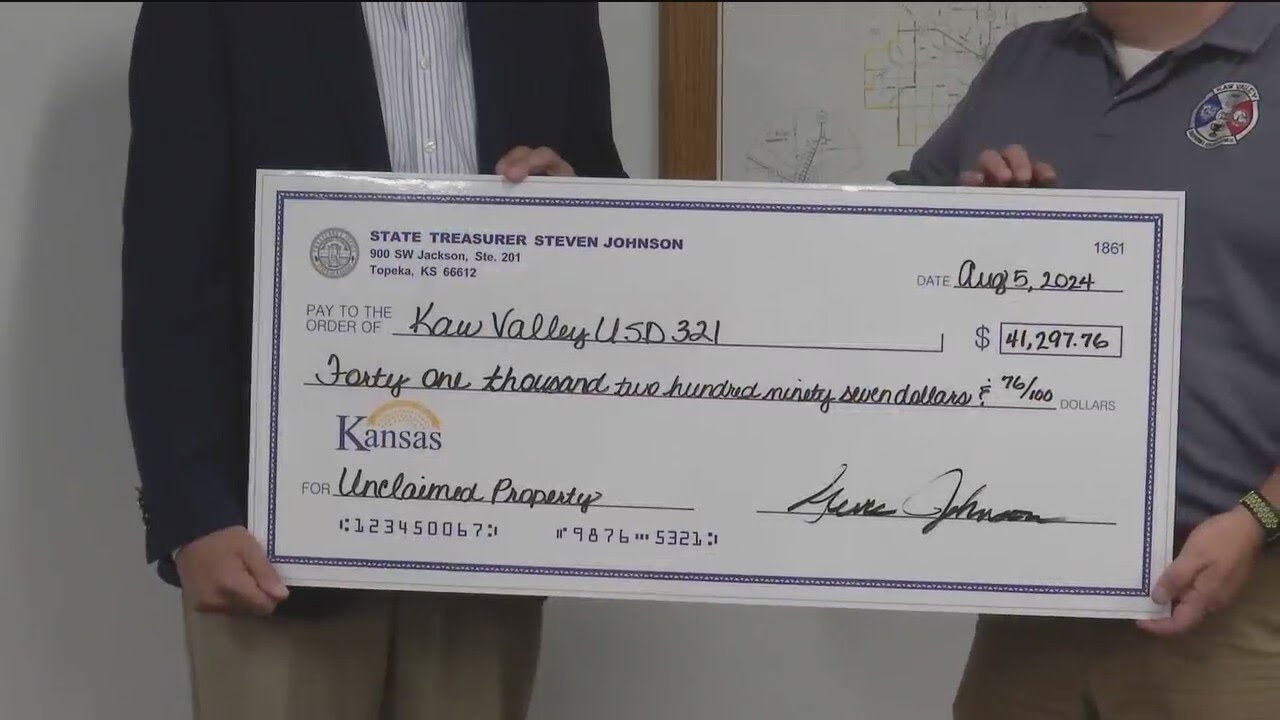 NE Kansas school district gets $41K from unclaimed property check - YouTube