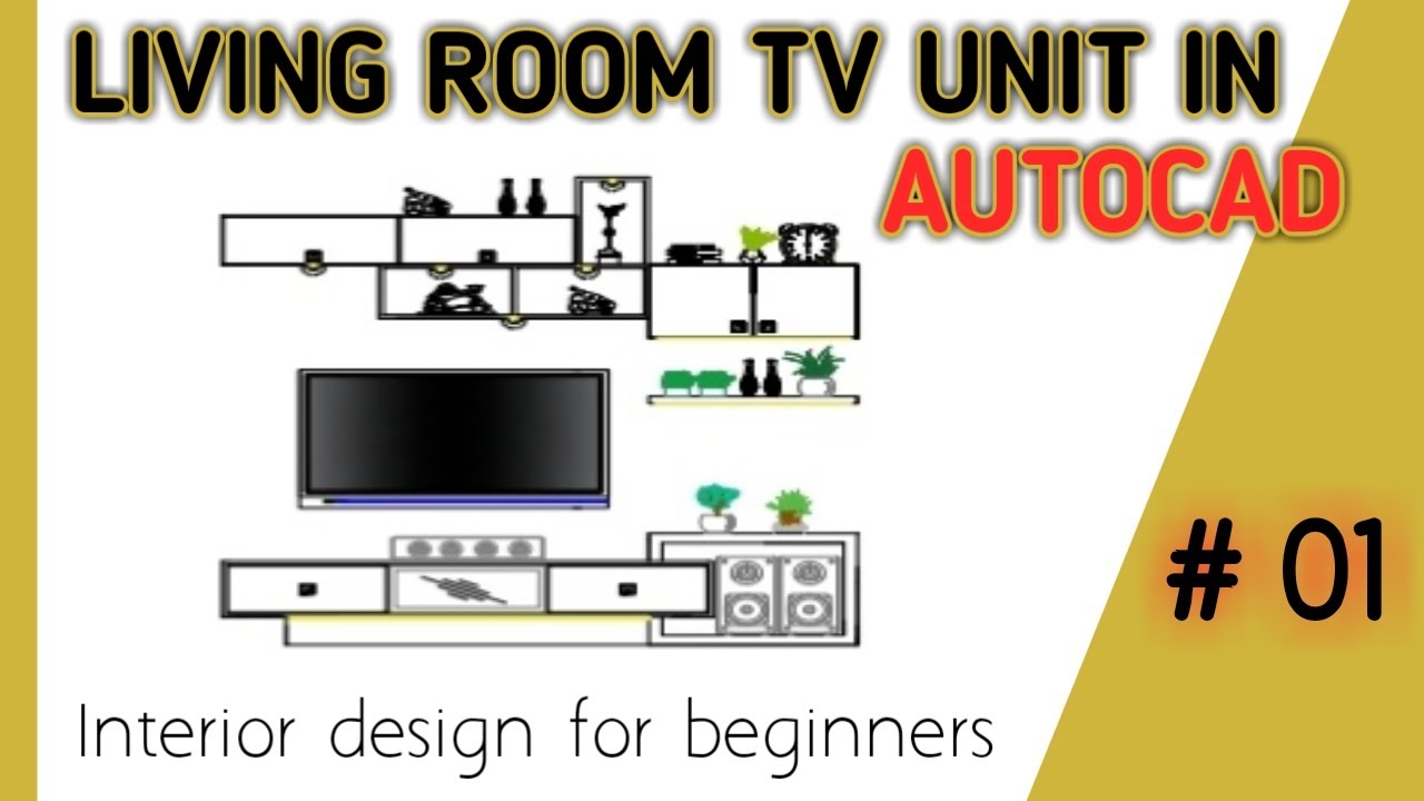 How to draw living room tv unit in AUTOCAD | Option- 01 - YouTube