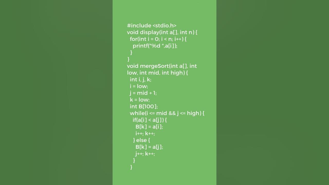Merge Sort techniques for sorting array elements using C. #coding #datastructure - YouTube