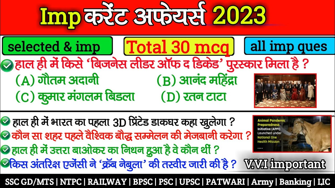 Imp current affairs 2023 | imp करेंट अफेयर्स 2023 | current affairs ...