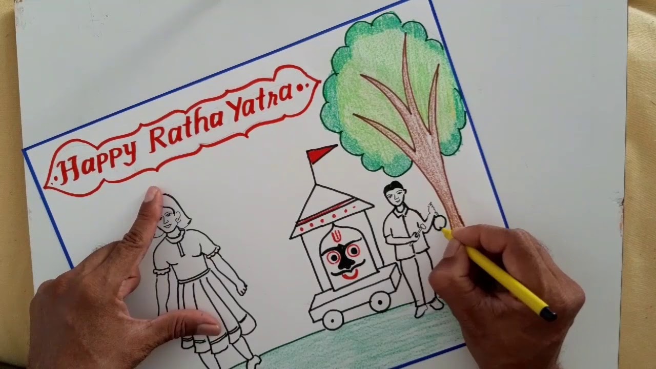 Ratha Yatra Festival Drawing Easy Steps || Ratha Yatra Festival Poster ...