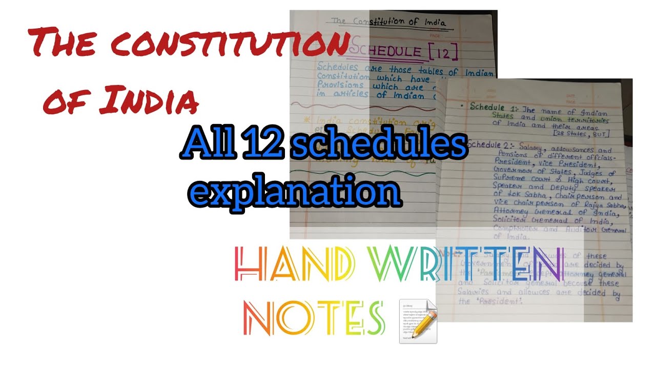The constitution of India ll Schedules explanation ll Hand written ...