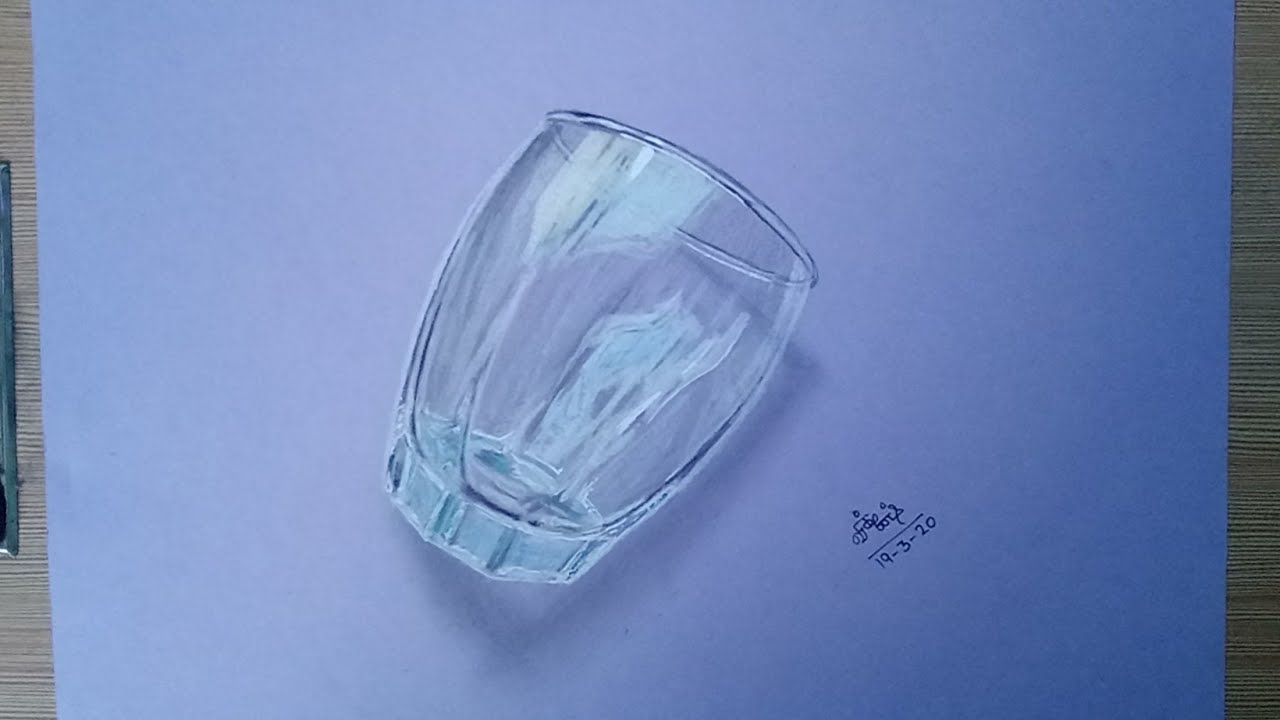 Drawing Of A Realistic Glass | கண்ணாடி குவளை தத்ரூப ஓவியம் | How To ...