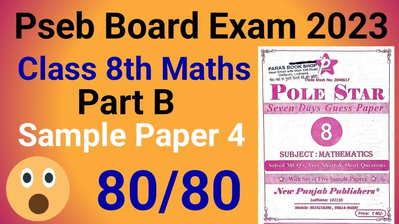 Class 8th Maths Part B Sample Paper 4 Pole Star 2023|8th Class Math ...