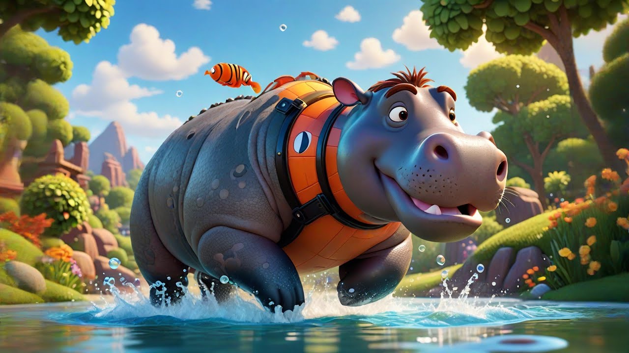 Three Happy Hippos Splash Splash Splash | Fun Water Play Song for Kids | Educational Nursery ...
