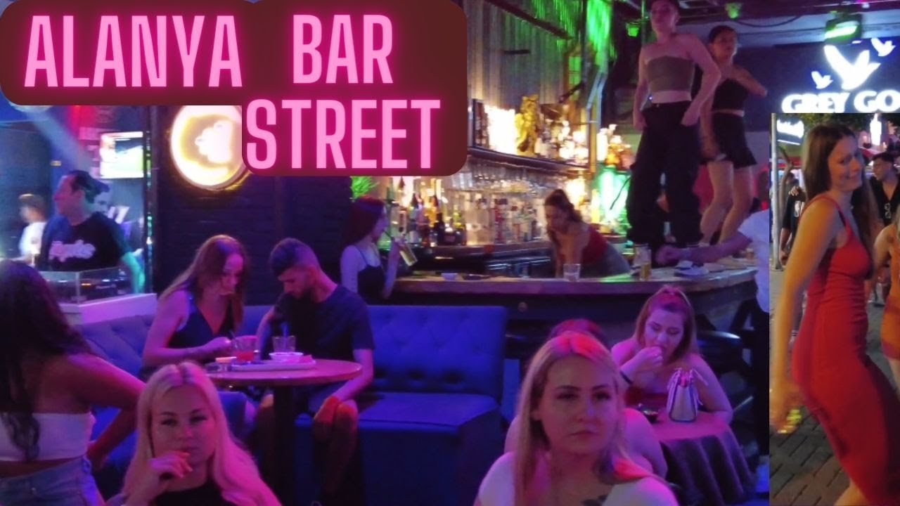 alanya nightlife walking tour 4K UHD alanya bar street / alanya city ...