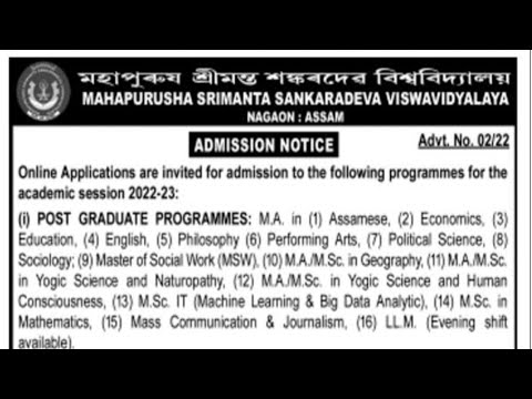 Mahapurusha Srimanta Sankardev University Admission 2023 - YouTube