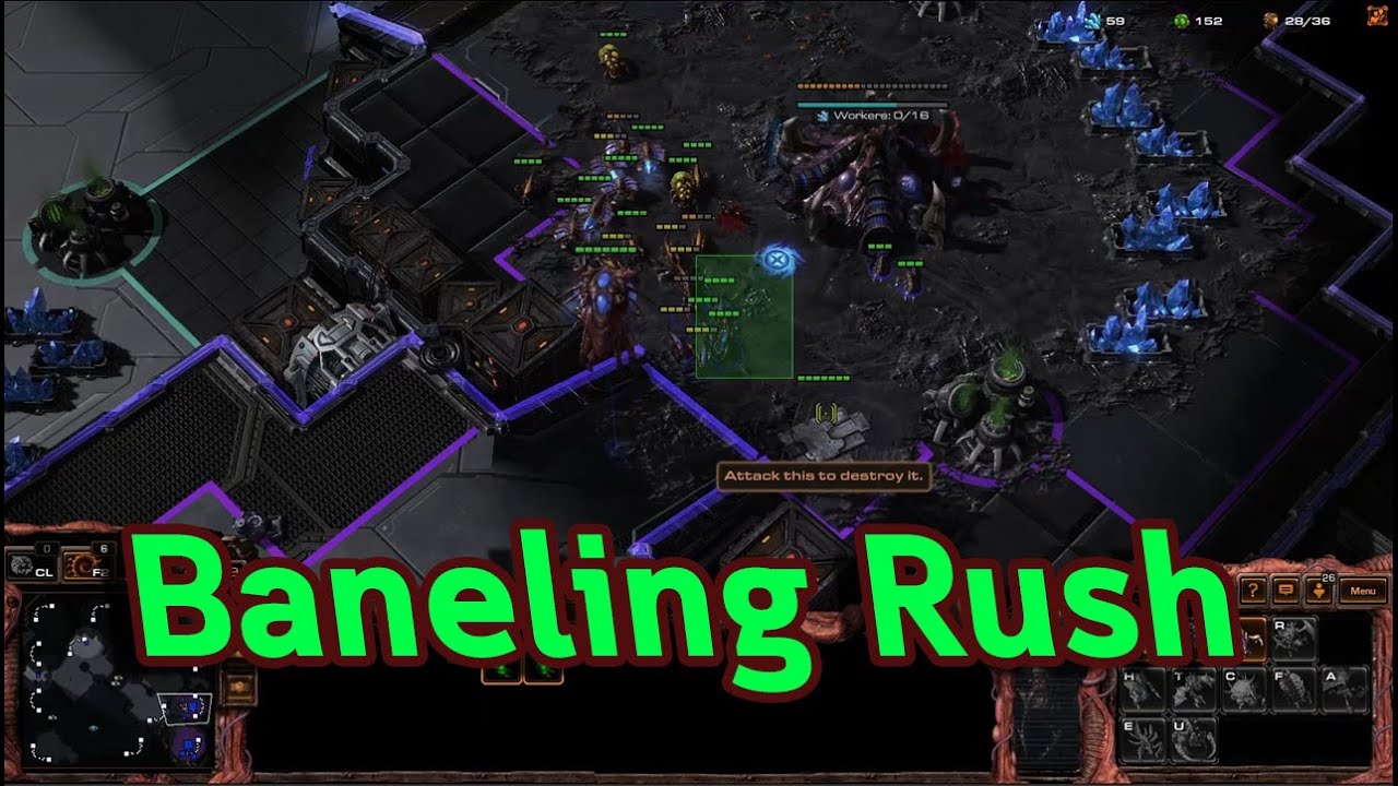 Starcraft 2 ZVZ วิธีรับมือ 1 base Rush ling baneling ต่อด้วยยัดRoach ...