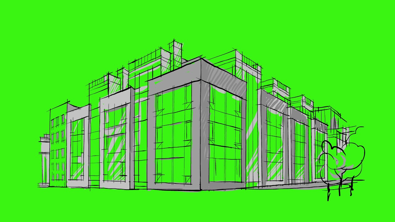 Green Screen-Animation on a green background, buildings. Chroma Key ...