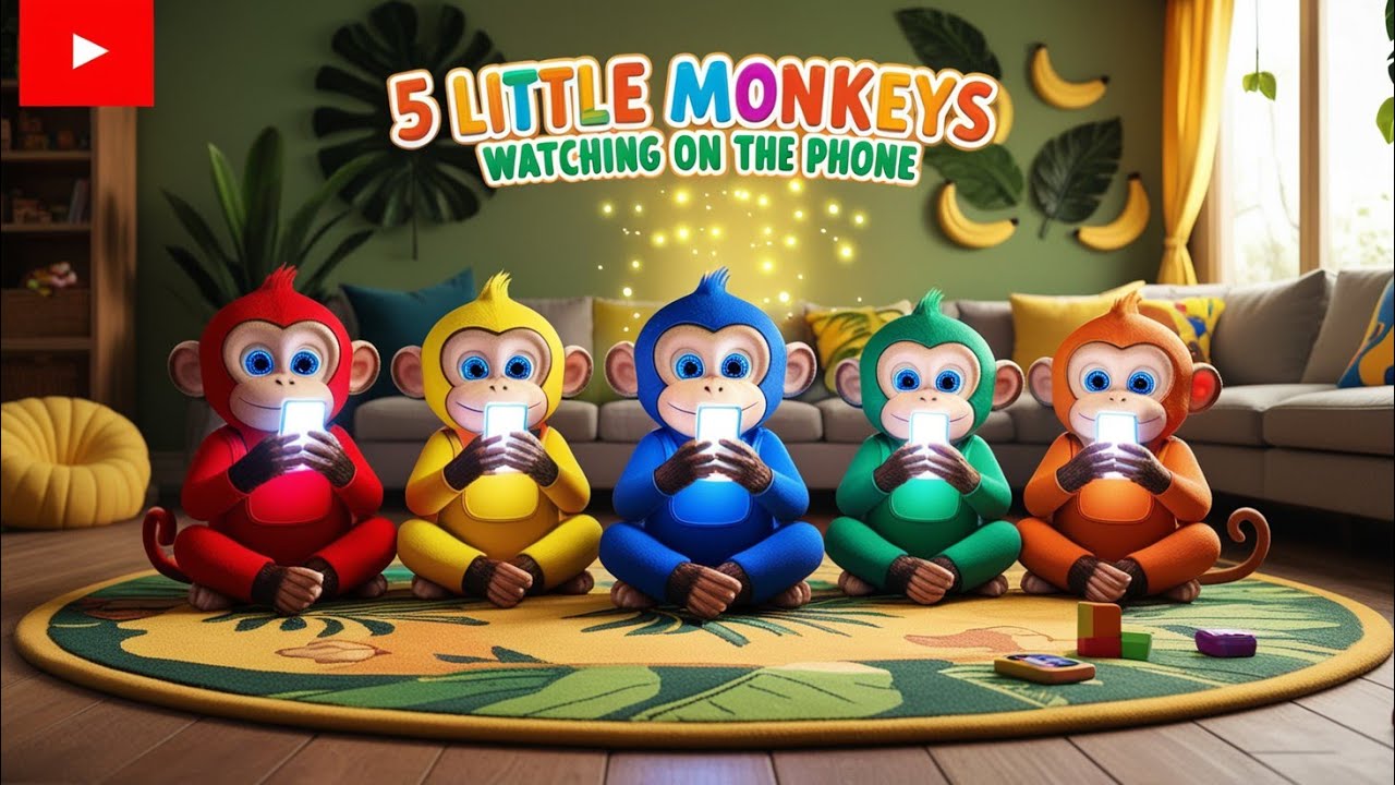 5 little monkeys watching on the phone|count again count again | Rhyme ...