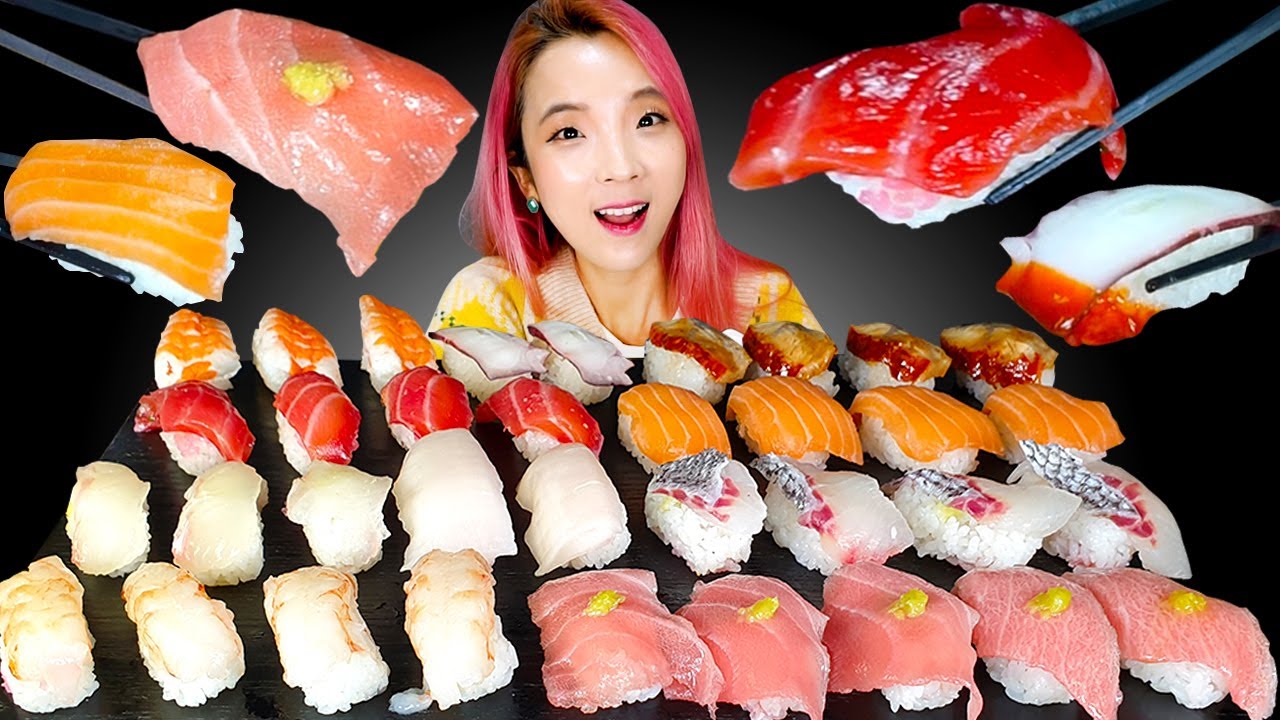 Mukbang Various Sushi모듬초밥 리얼사운드 먹방🍣 참돔 연어 참치 광어 홍새우 장어 문어초 새우 Real