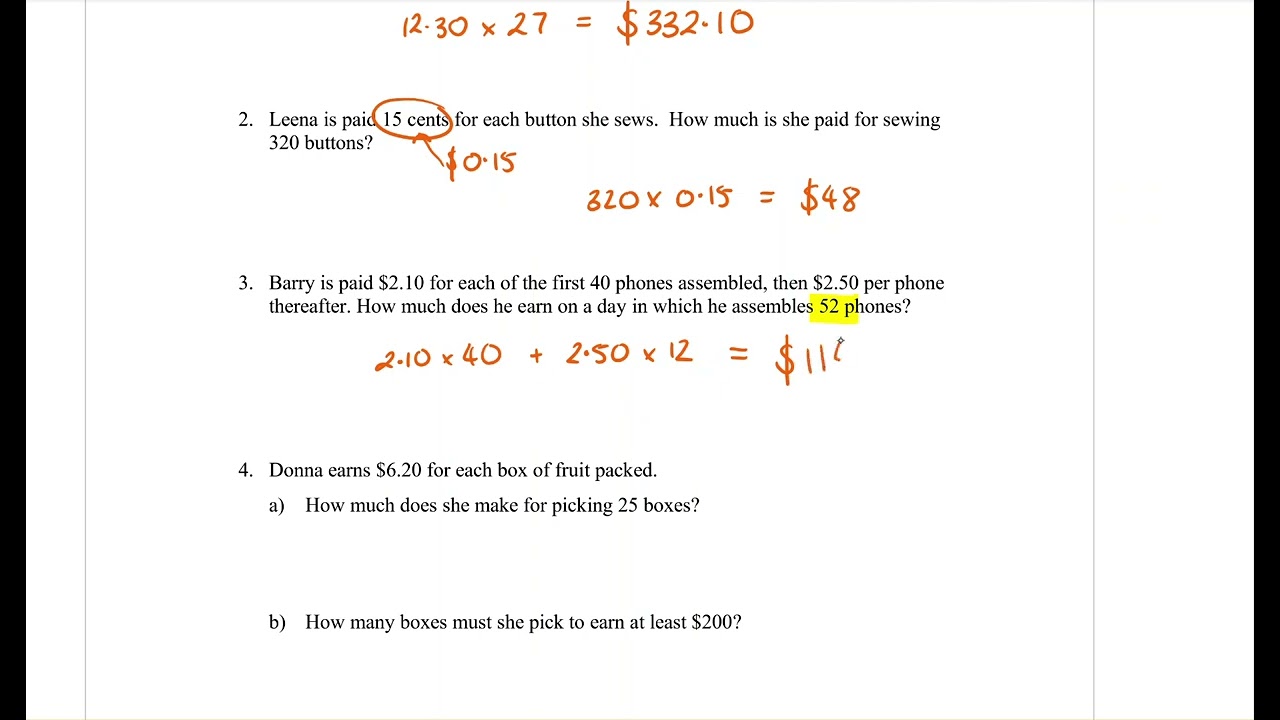 Year 8 Financial Maths 3 - Piecework - YouTube