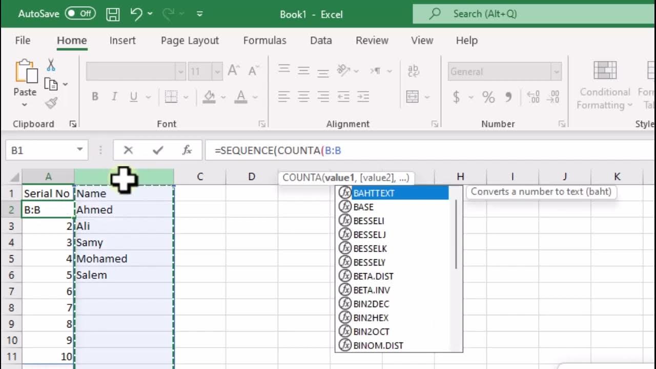 How to create a dynamic serial number automatically at Excel - YouTube