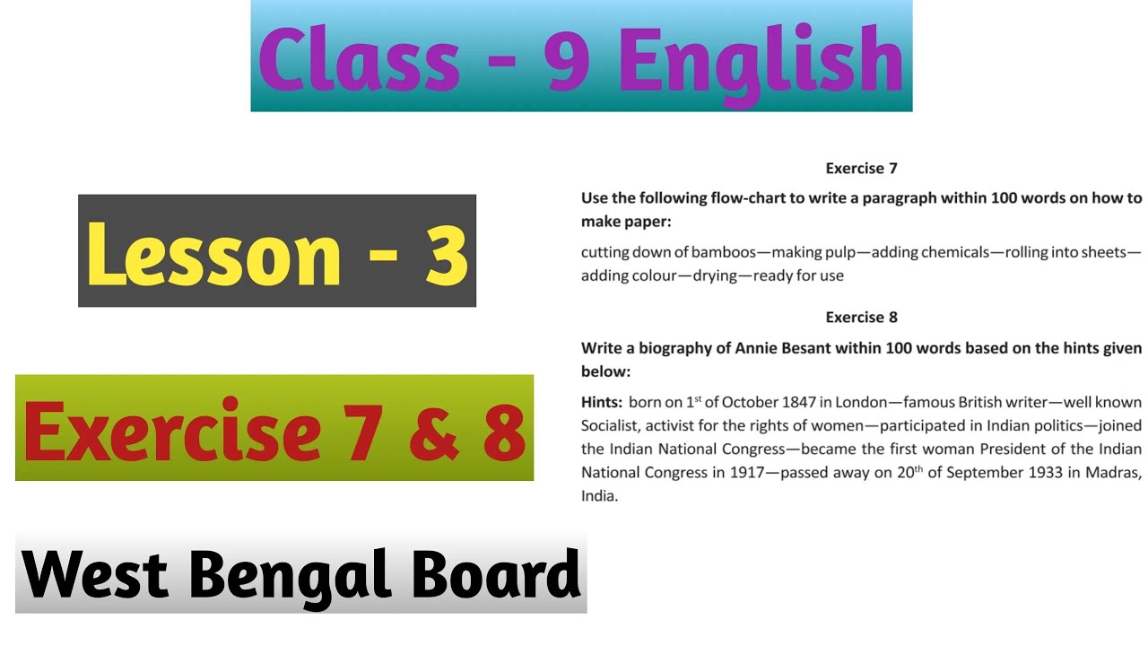 Class 9 English Lesson 3 Autumn Exercise 7 & 8 - YouTube