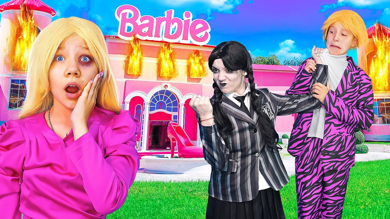 Barbie Trying to Survive in the Wednesday Addams Dollhouse! Barbie in ...