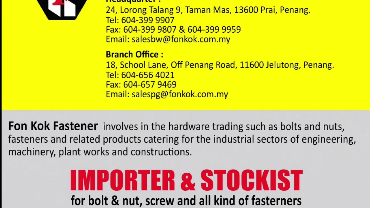 Fon Kok Fastener SB - Fastener, Unbrako, Bolt & Nut, Rivet, Machine ...