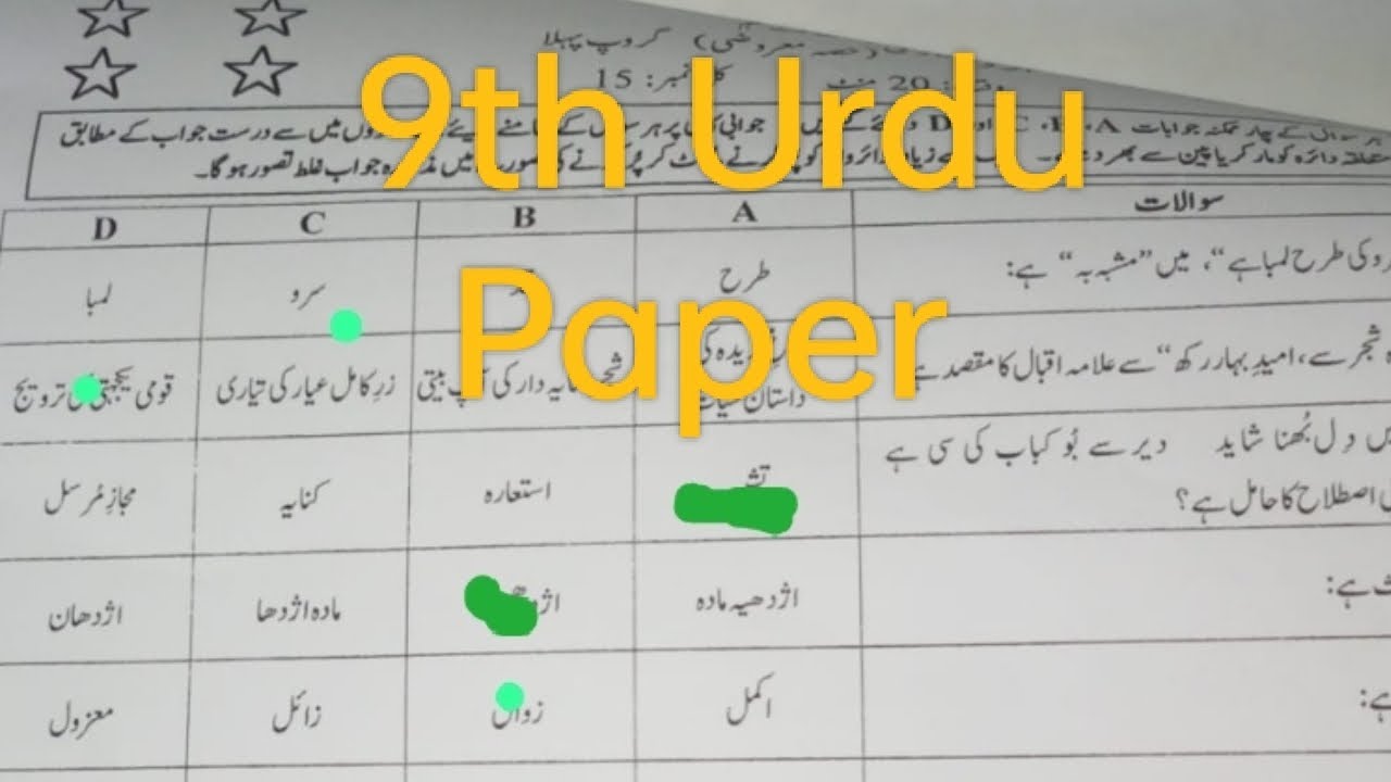 9th Class Urdu solved MCQs paper Faisalabad board 2024// Class 9 Urdu ...